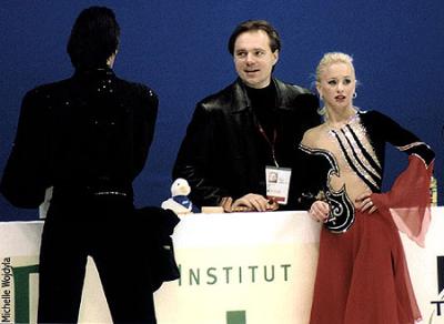 Galit Chait & Sergei Sakhnovski with coach Evgeny Platov at practice at ...